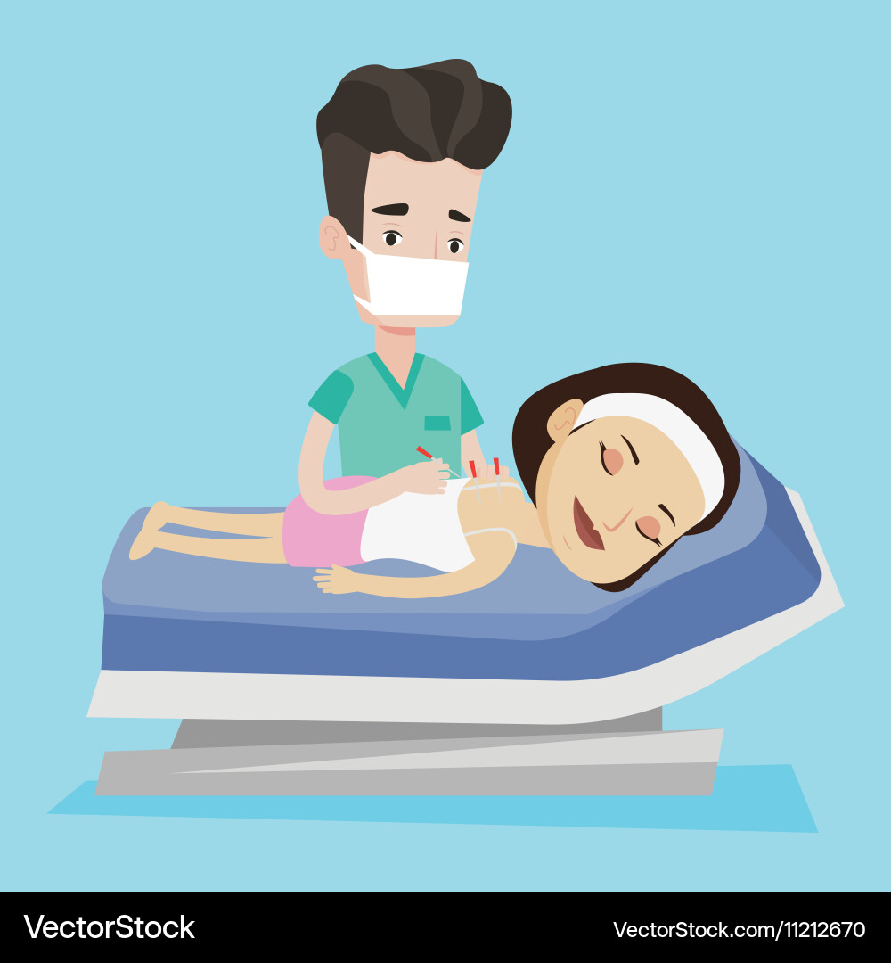 Acupuncturist doctor making acupuncture therapy Vector Image