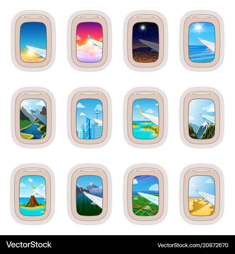 Airplane window traveling by plane Royalty Free Vector Image