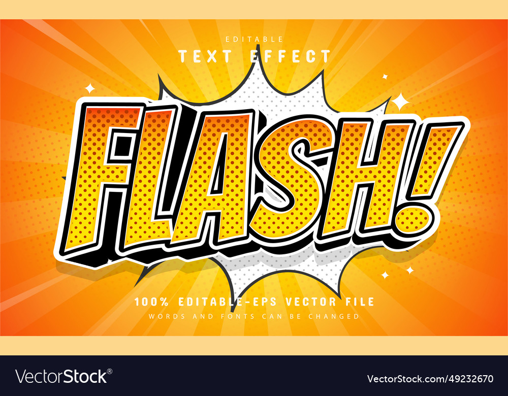 Flash text effect comic style Royalty Free Vector Image