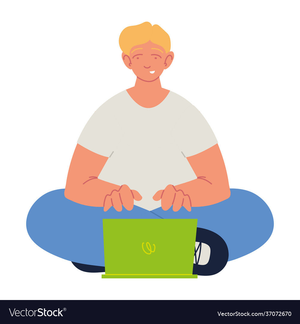 Guy using laptop Royalty Free Vector Image - VectorStock