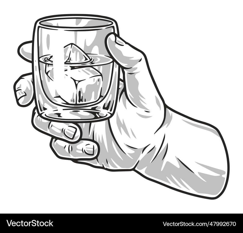 Hand with alcohol sticker monochrome Royalty Free Vector