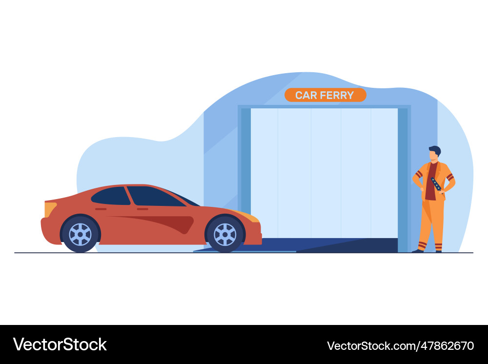 Red car moving to ferry Royalty Free Vector Image