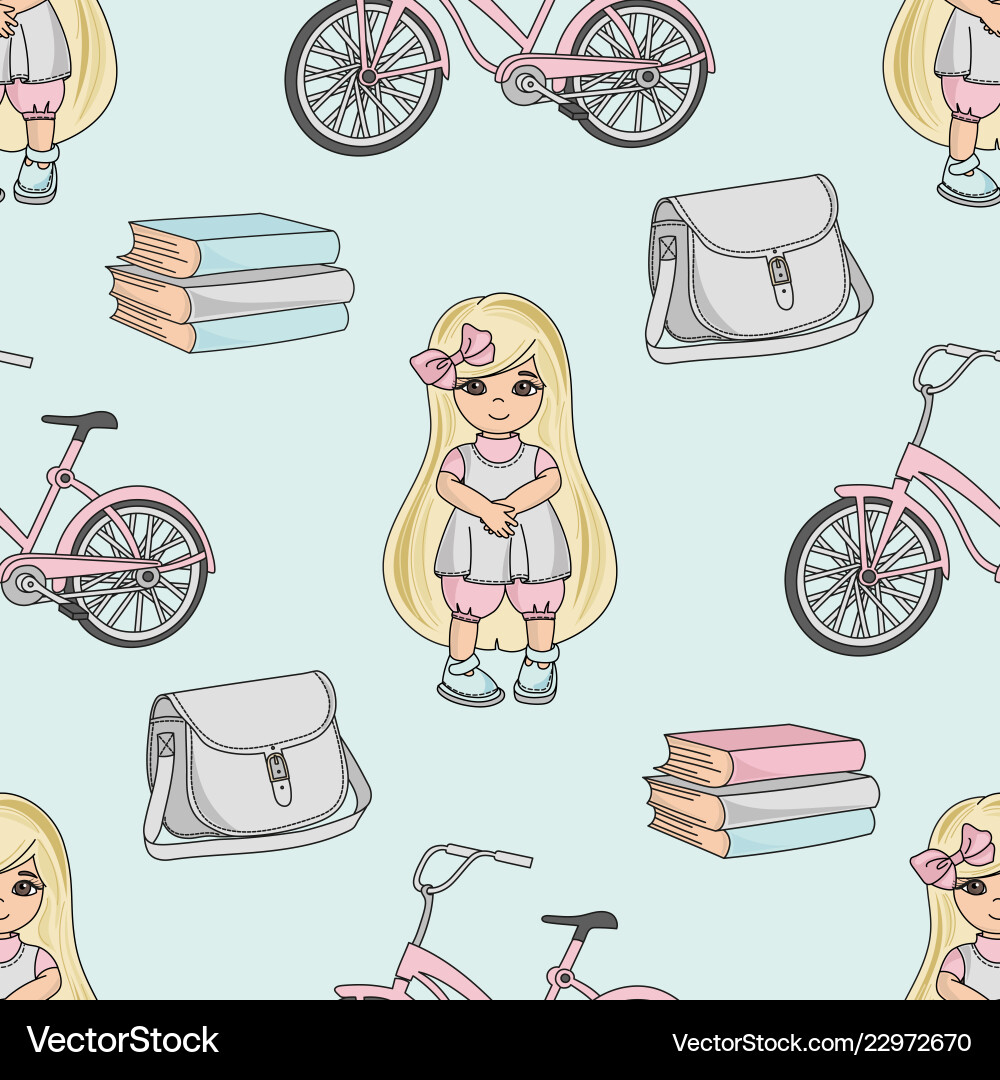 School girls seamless pattern color Royalty Free Vector