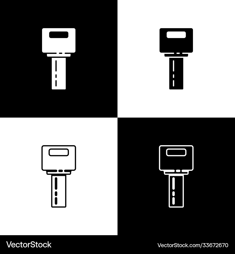 Set car key with remote icon isolated on black Vector Image