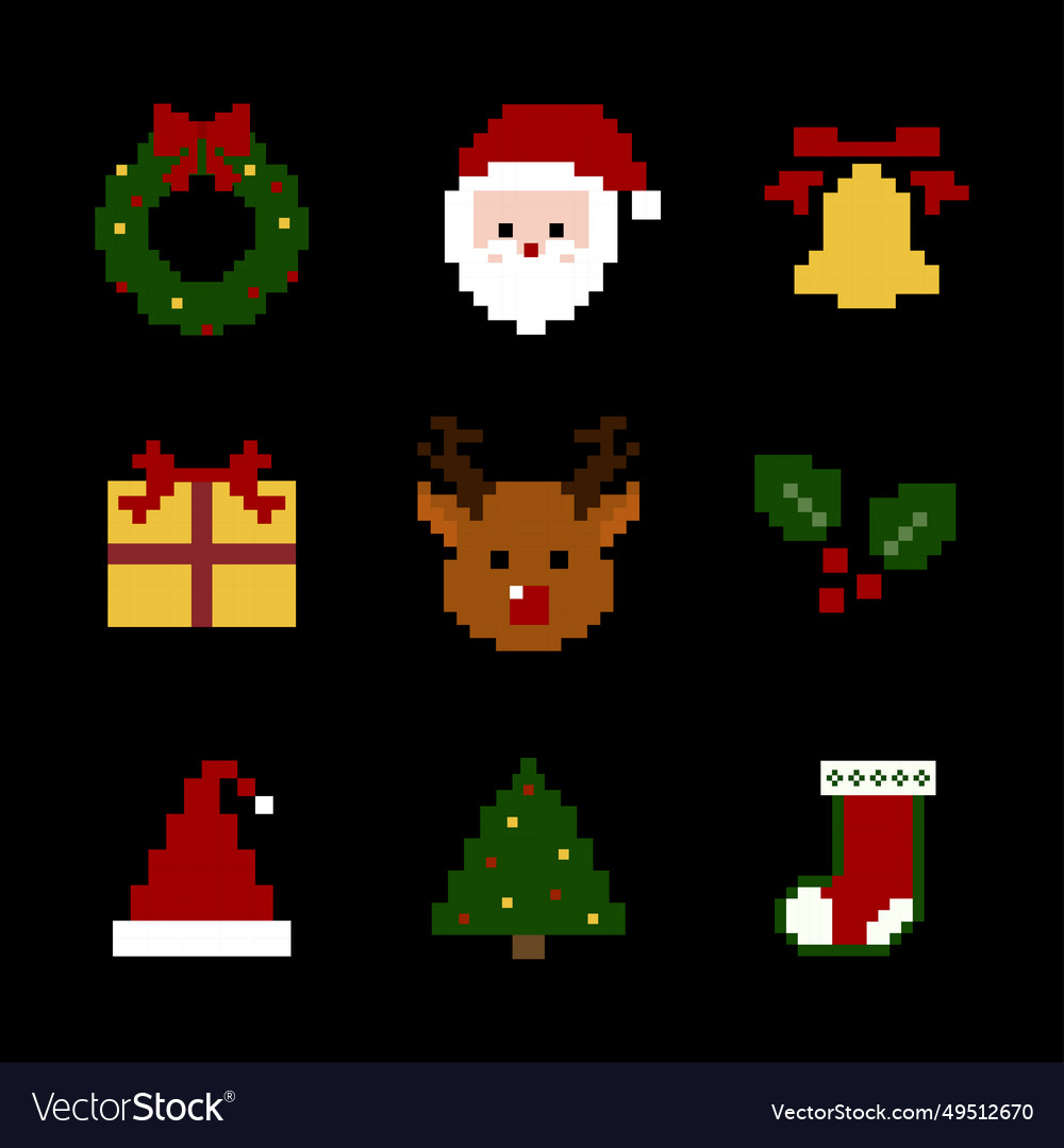 Set of christmas decorations pixel art style Vector Image