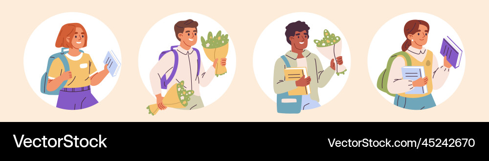Set with primary schoolkids portrait back Vector Image