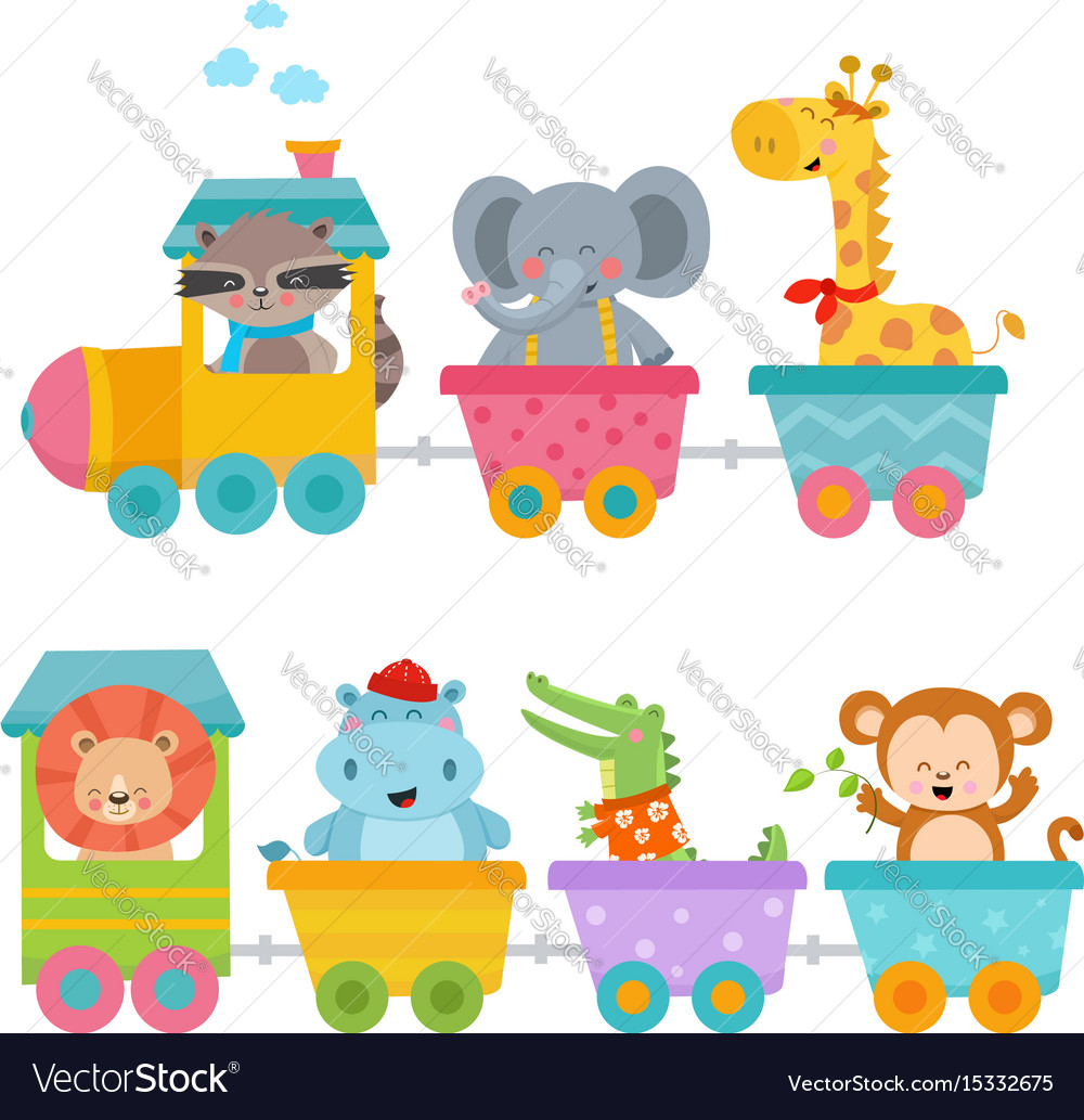 Cute animals on train Royalty Free Vector Image
