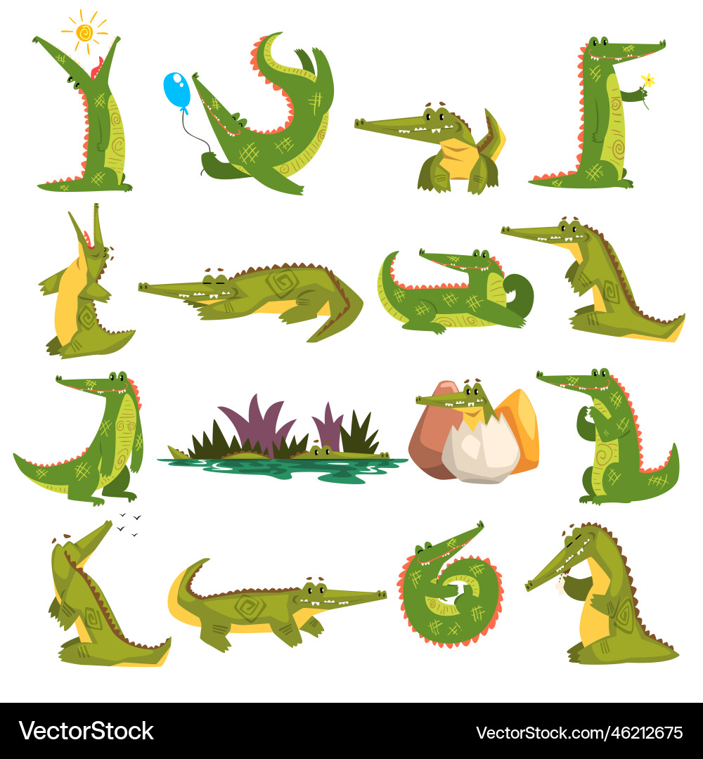 Cute crocodiles in different activities set funny Vector Image