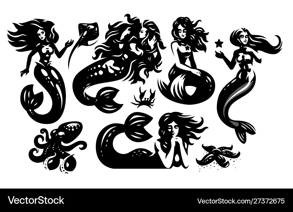 Mermaid with flying hair Royalty Free Vector Image