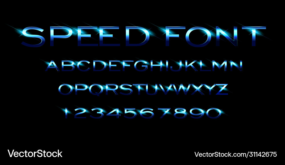 Speed style font alphabet and numbers Royalty Free Vector