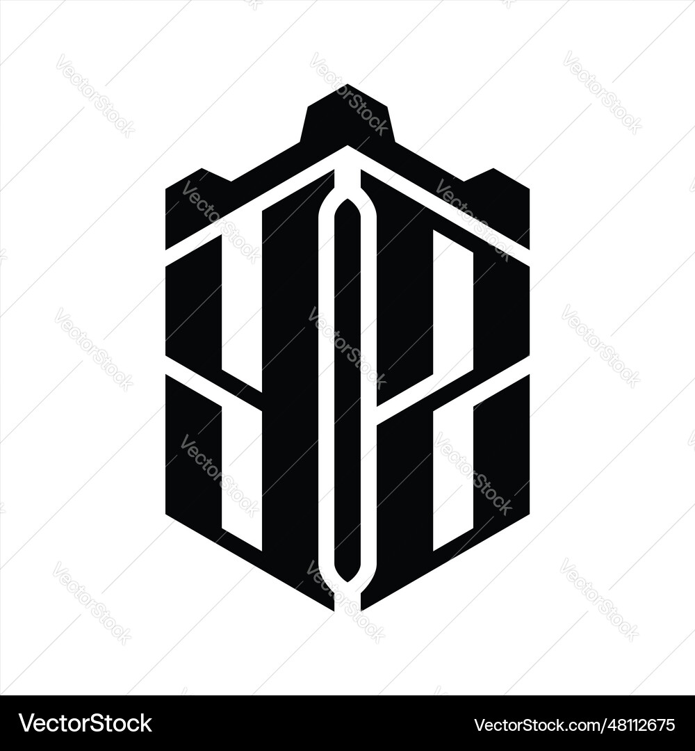 Yz letter logo monogram hexagon shape with crown Vector Image