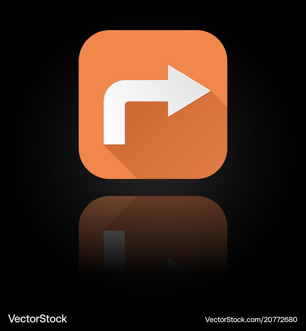 Arrow icon orange sign with reflection on black Vector Image
