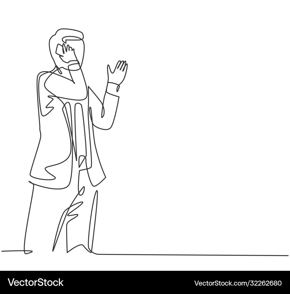 Business talk concept one single line drawing Vector Image