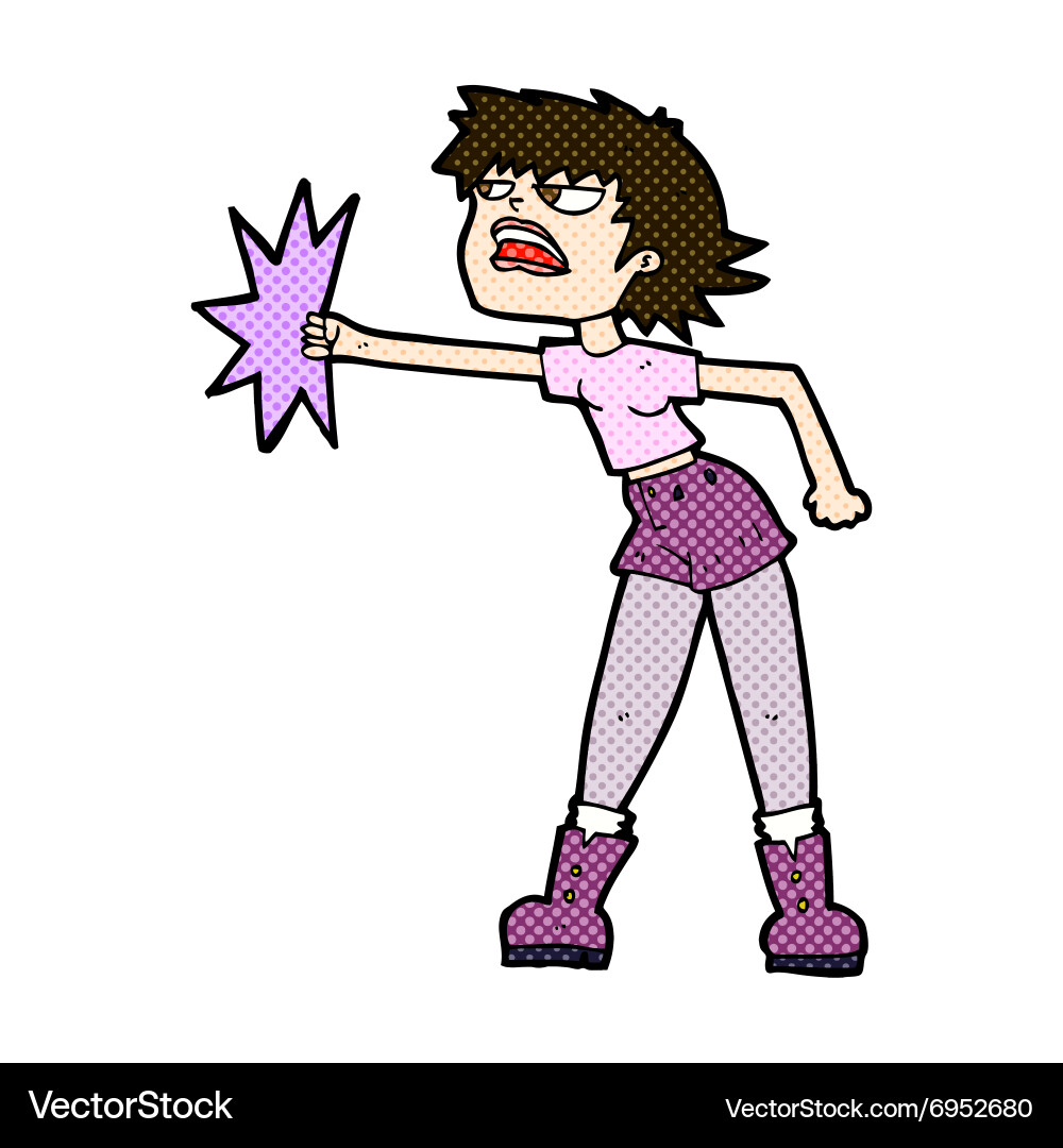 Comic cartoon woman punching Royalty Free Vector Image