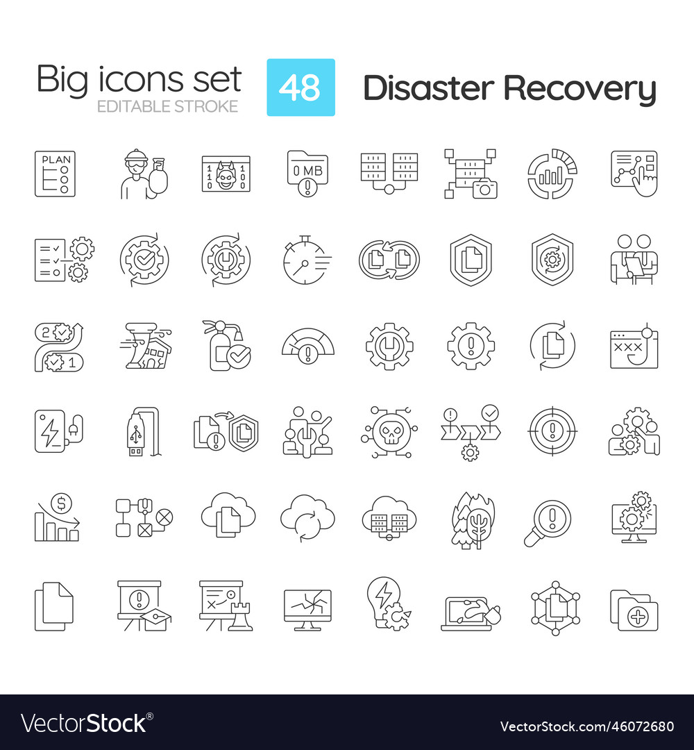 Disaster recovery linear icons set Royalty Free Vector Image Disaster recovery linear icons set Royalty Free Vector Image