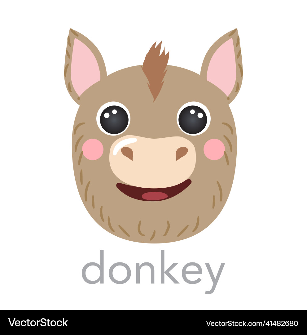 Donkey cute portrait with name text smiley head Vector Image