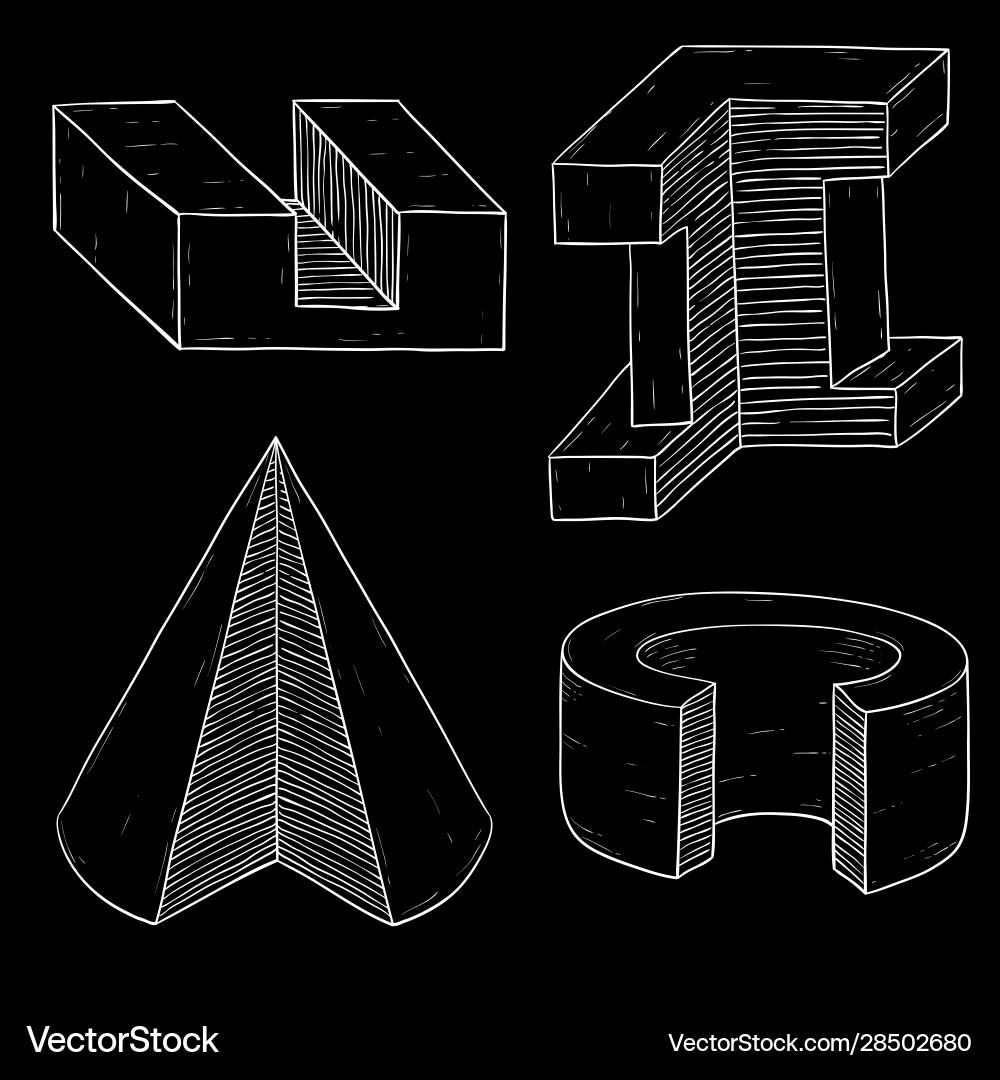 Geometric figures hand drawn sketch on black Vector Image