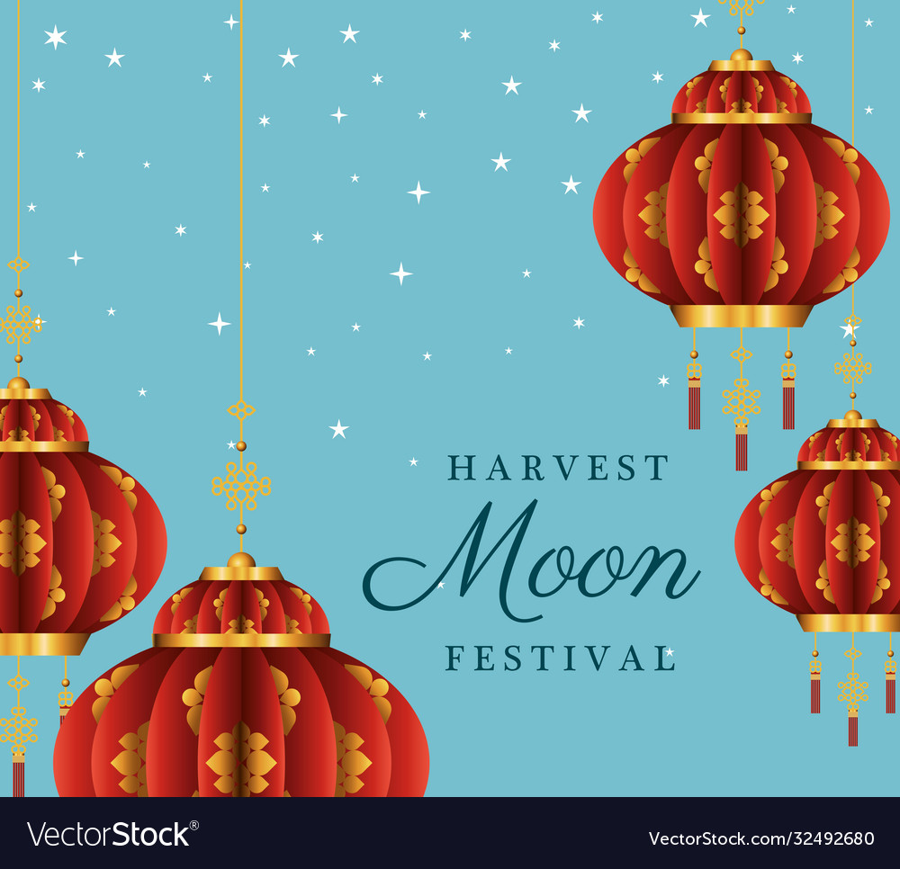 Mid autumn harvest moon festival with red lanterns