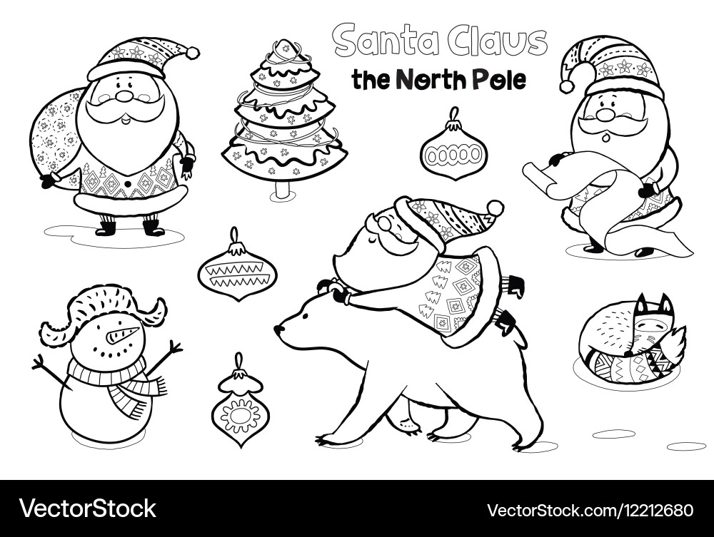 Outline set with santa claus Royalty Free Vector Image