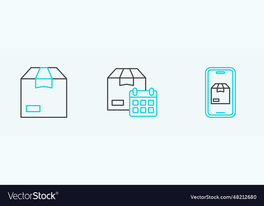Set line mobile app delivery tracking carton Vector Image