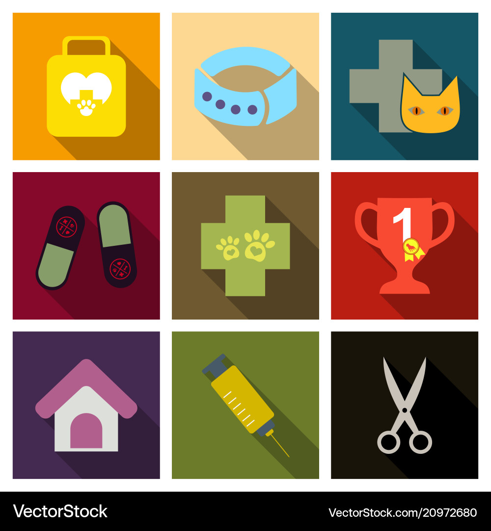 Set of flat icons veterinary science Royalty Free Vector