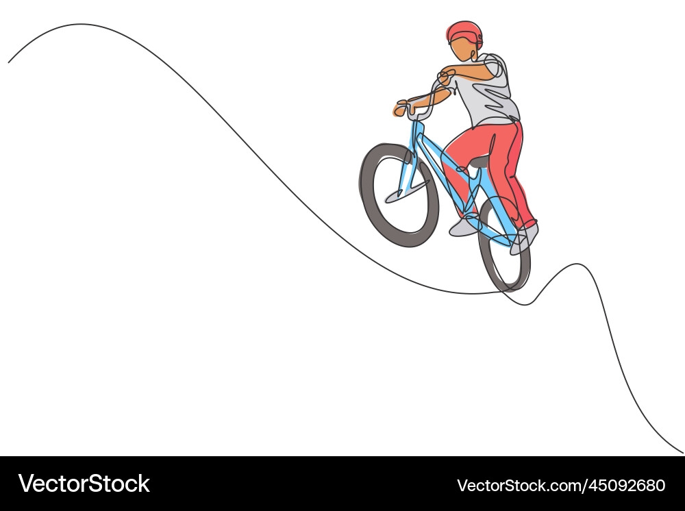 Single continuous line drawing of young bmx cycle Vector Image