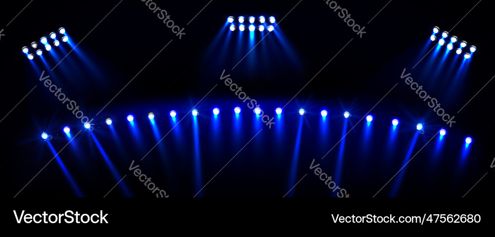 Spotlights with blue light beams on stadium Vector Image
