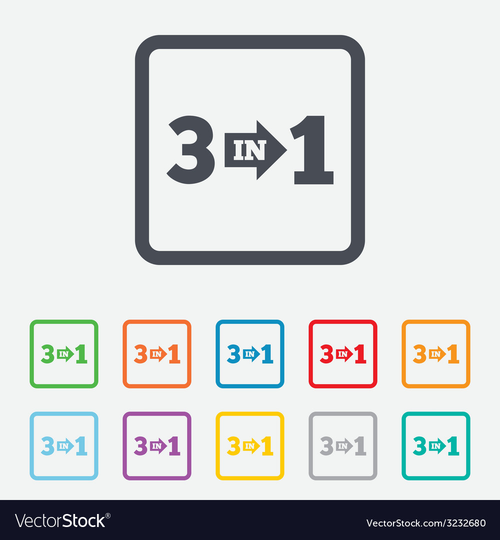 Three in one sign icon 3 1 symbol with arrow Vector Image