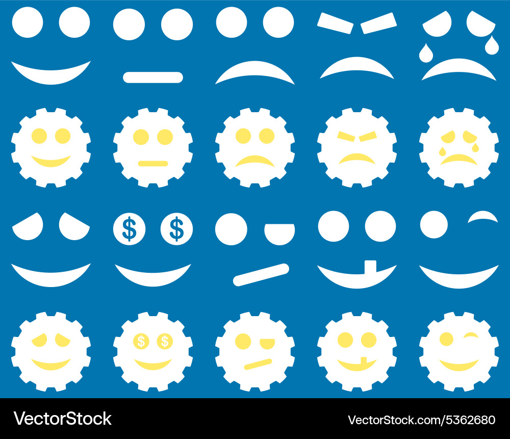 Tools gears smiles emoticons icons Royalty Free Vector Image