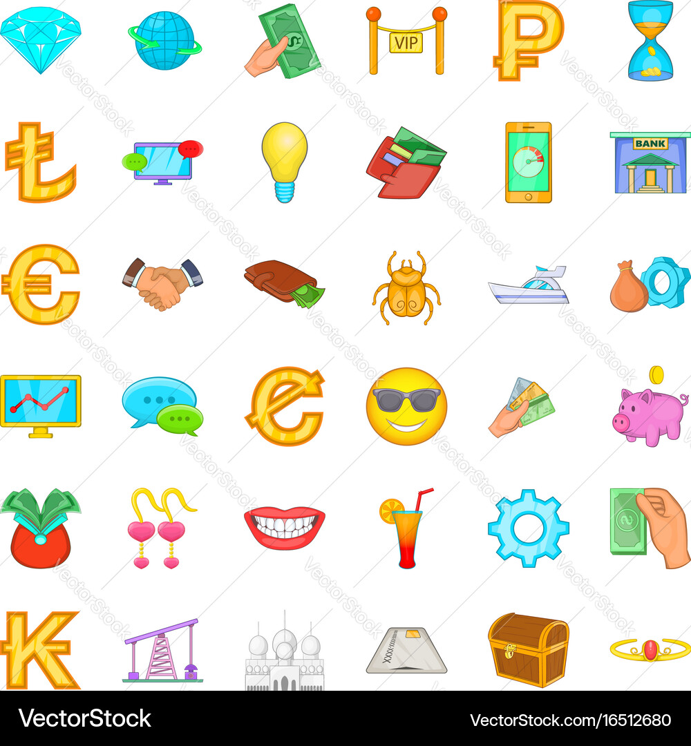 Wealth icons set cartoon style Royalty Free Vector Image