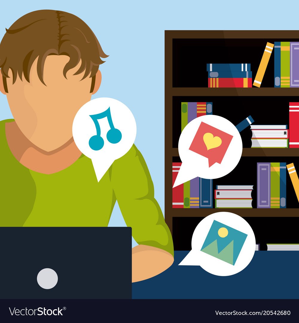 Young man using laptop Royalty Free Vector Image