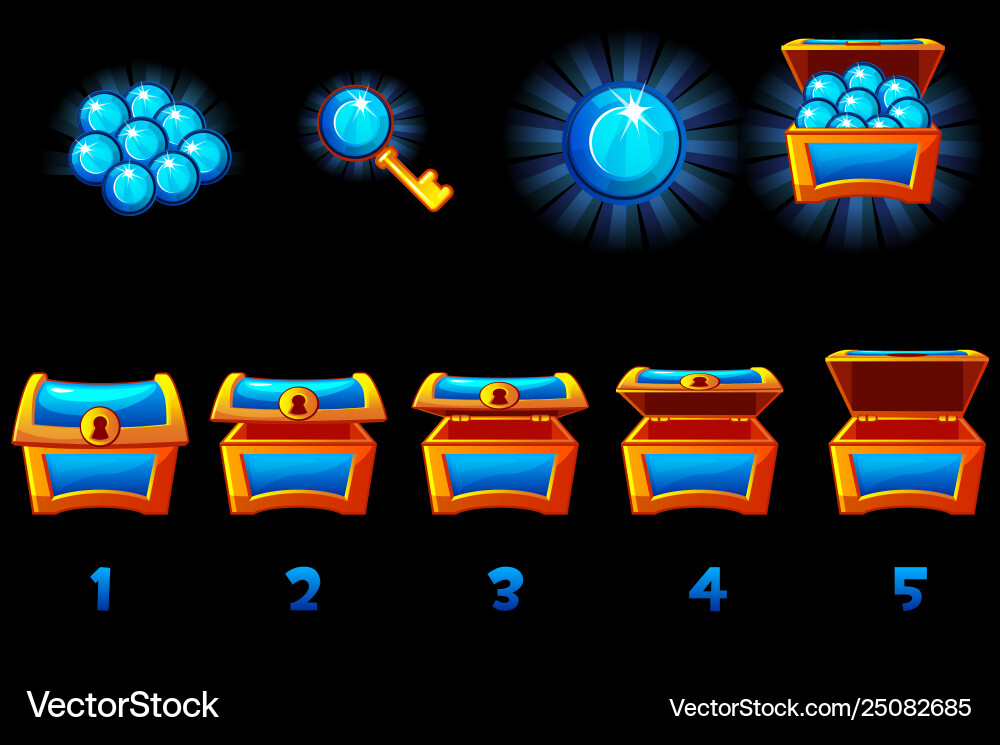 Animated treasure chest with blue precious gem Vector Image