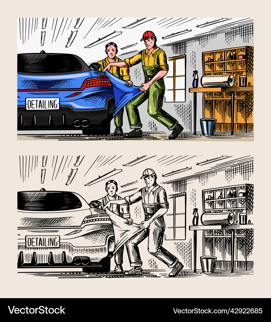 Auto detailing dry cleaning motor wrapping Vector Image