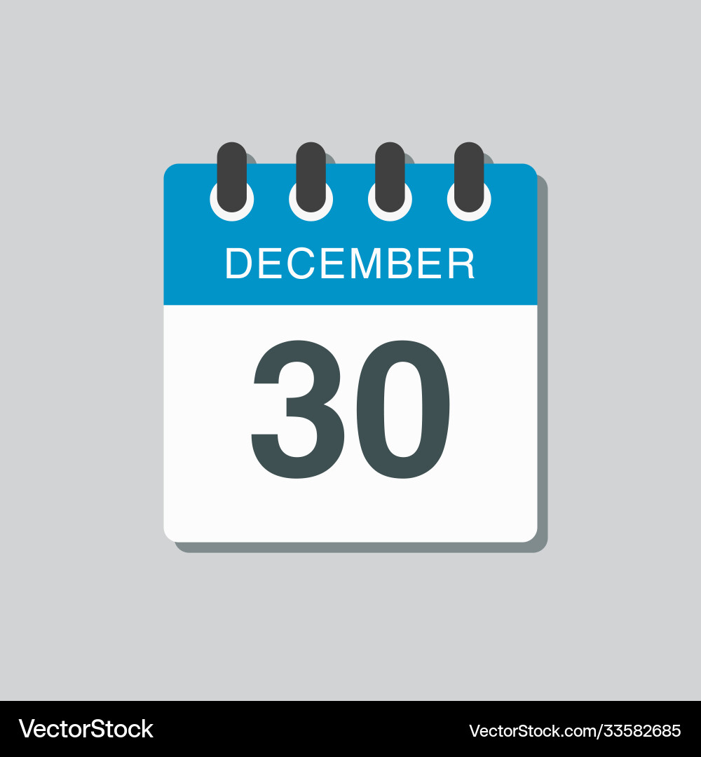Calendar icon day 30 december template Royalty Free Vector