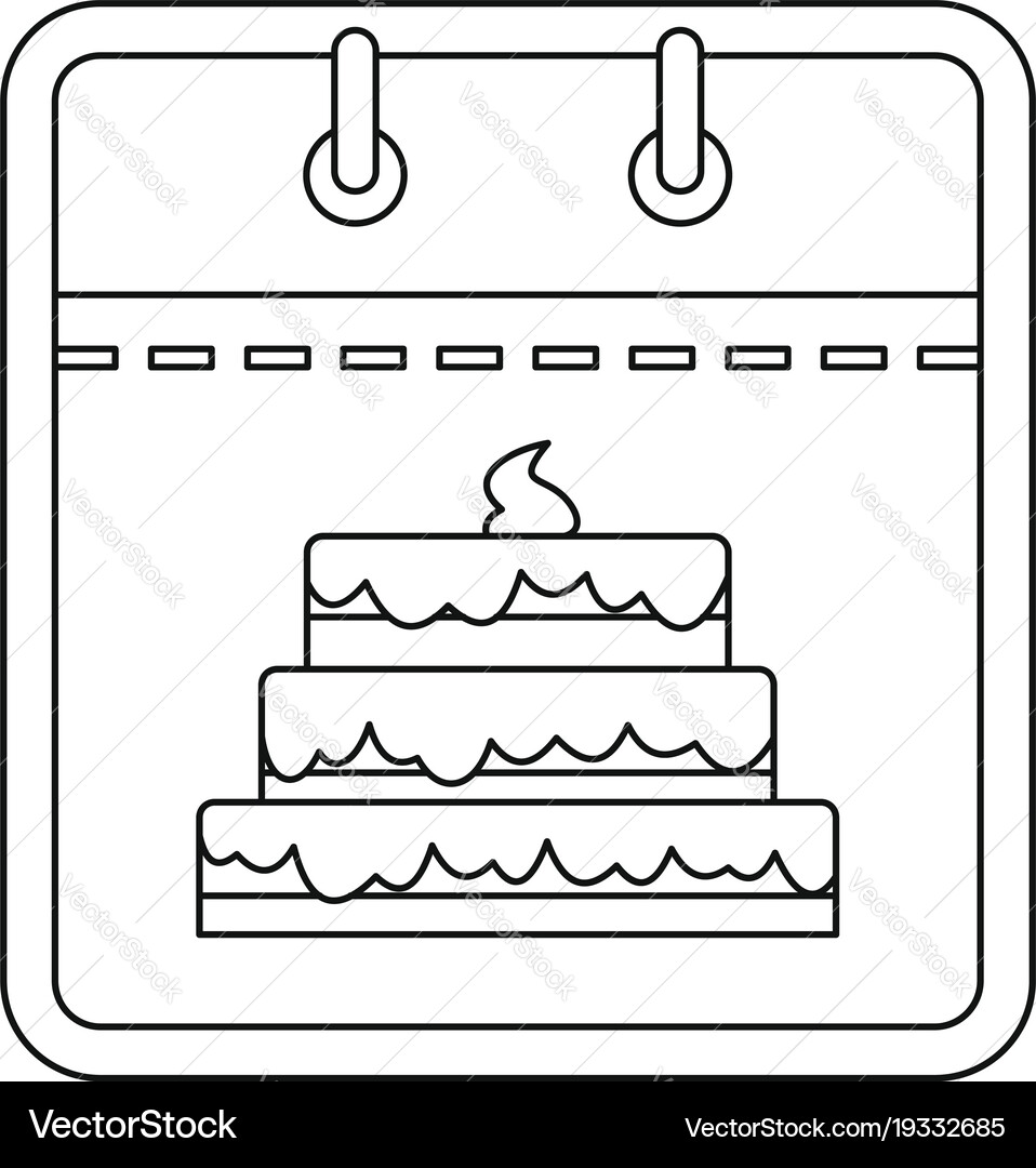 Calendar with cake icon outline style Royalty Free Vector