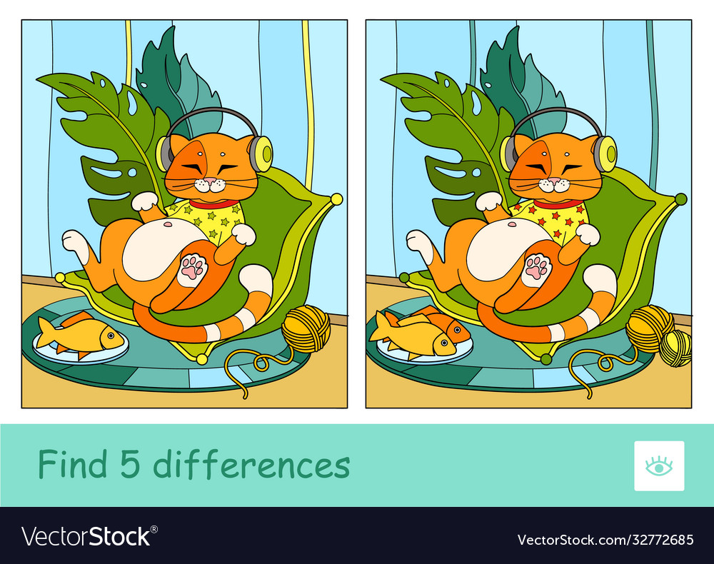 Find Five Differences Quiz Learning Children Game Vector Image