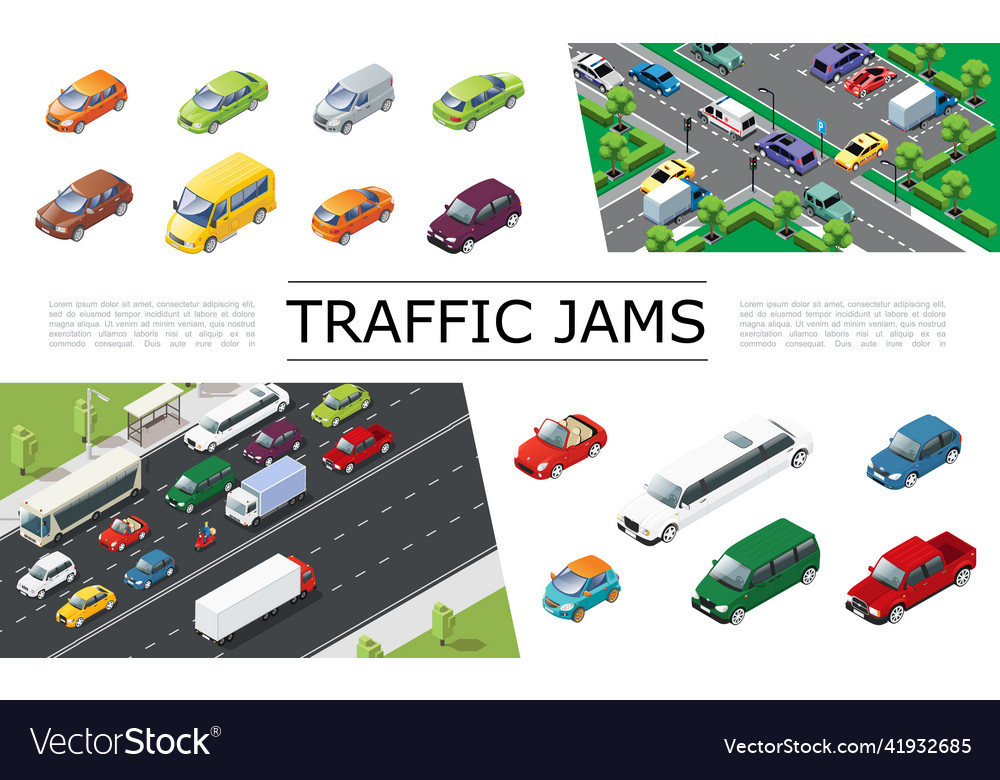 Isometric traffic jam concept Royalty Free Vector Image Isometric traffic jam concept Royalty Free Vector Image