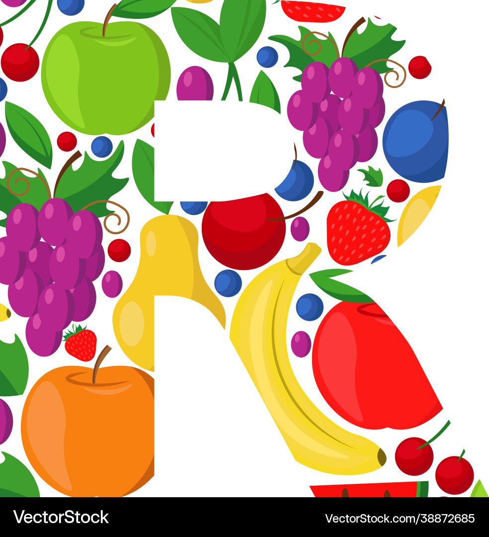 Letter r made ripe fruit an on theme Royalty Free Vector