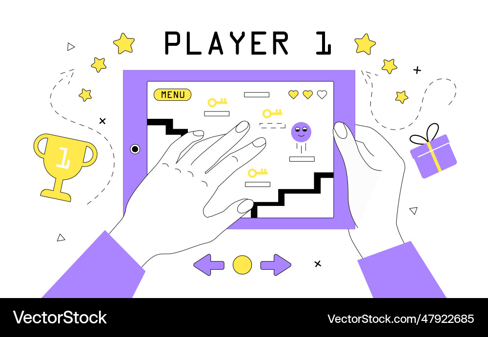 Man win in game at smartphone line Royalty Free Vector Image