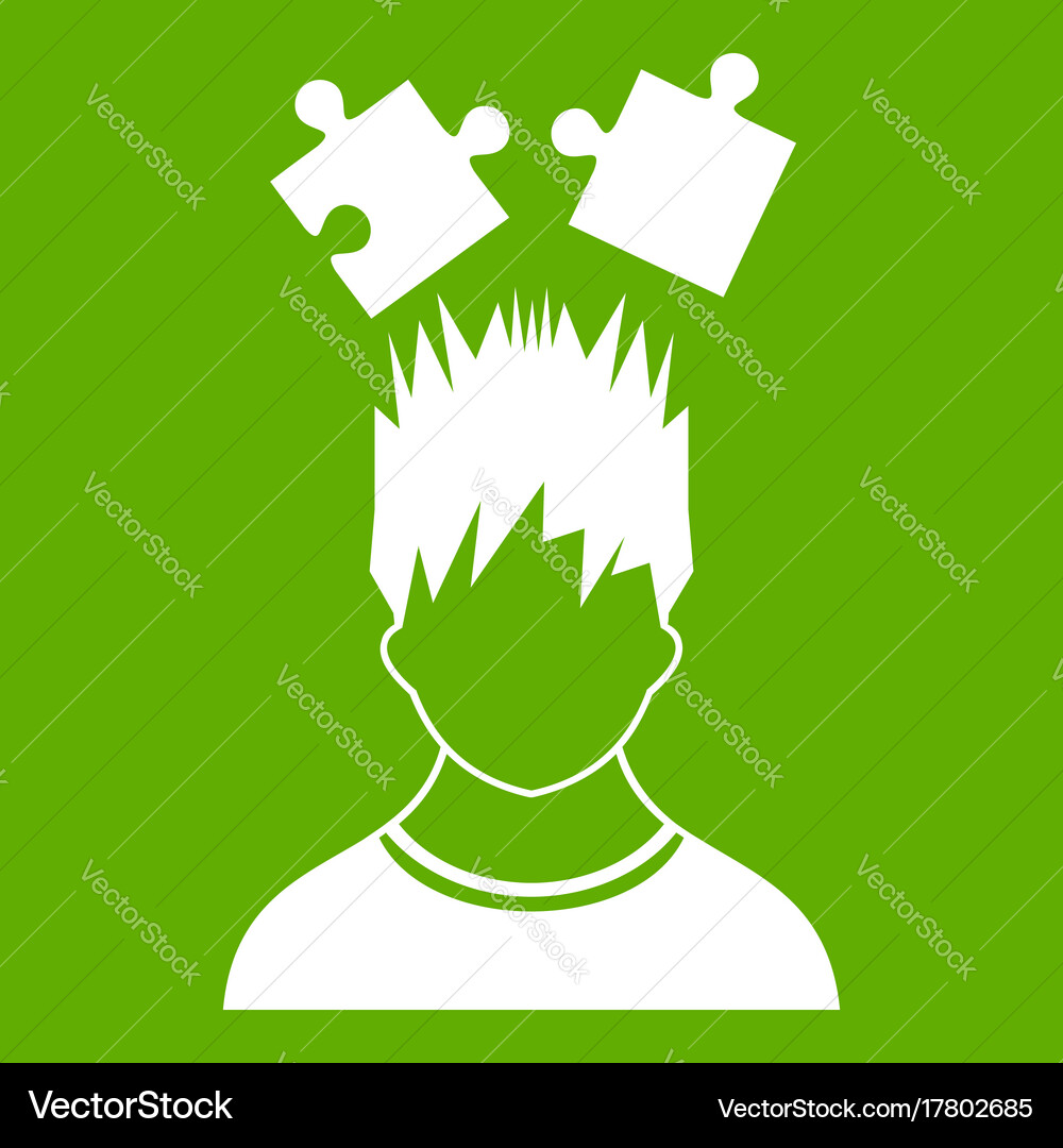 Man with puzzles over head icon green Royalty Free Vector