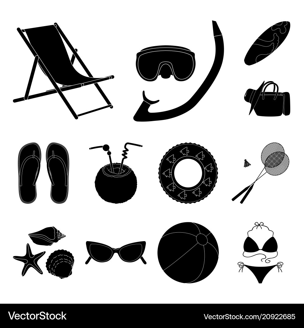 Summer rest black icons in set collection Vector Image