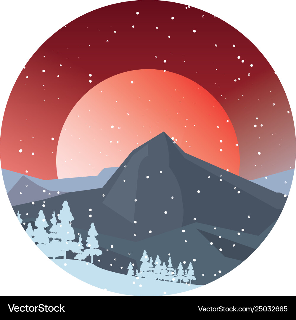 Winter day sun mountain snow tree natural Vector Image
