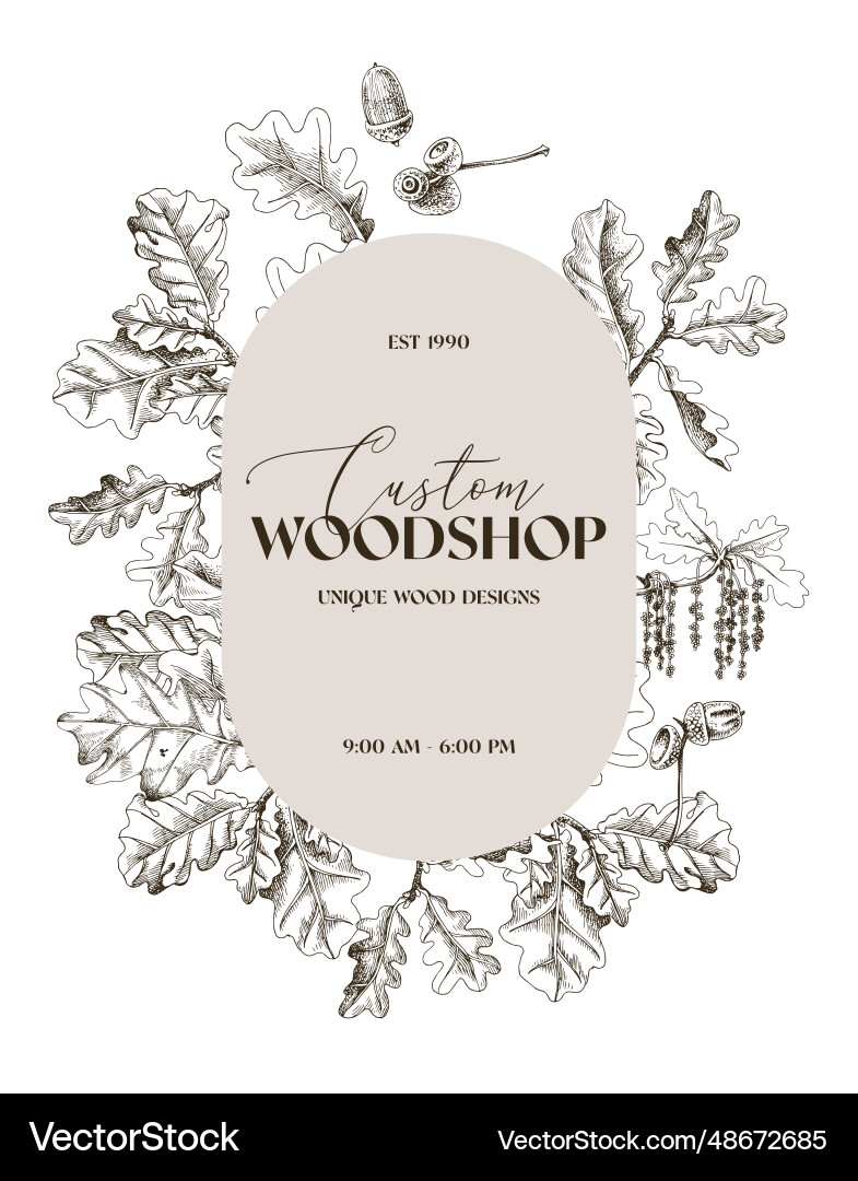 Woodshop hand drawn label template Royalty Free Vector Image