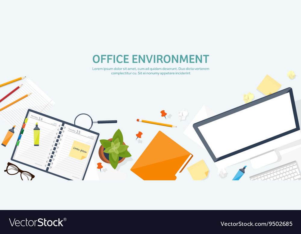 Workplace with table and computer Royalty Free Vector Image