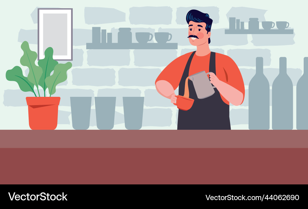 Coffee shop barista working Royalty Free Vector Image
