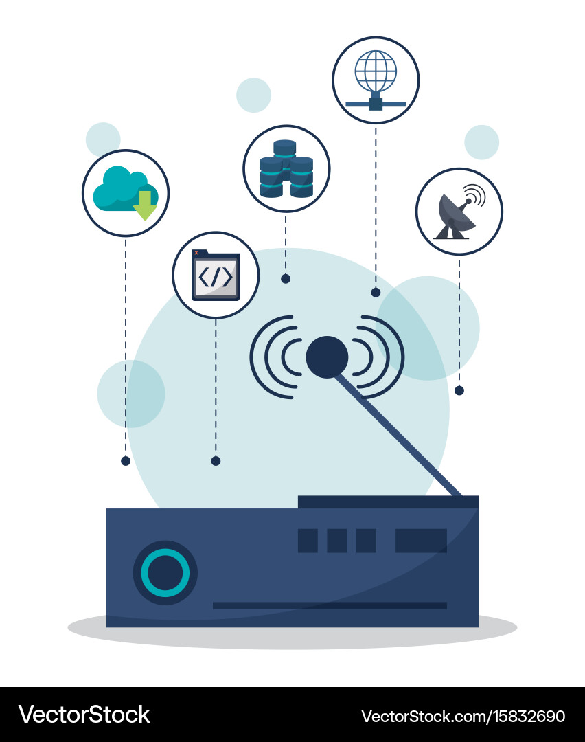Color background with wireless router in closeup Vector Image
