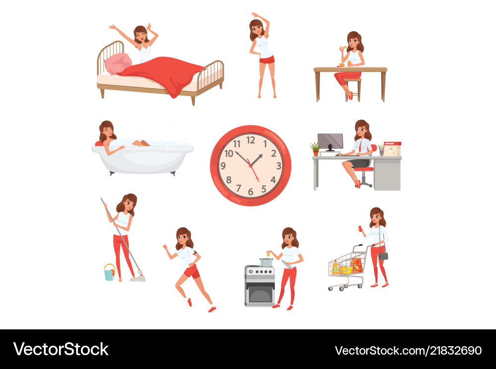Cute young girl in different situations day time Vector Image