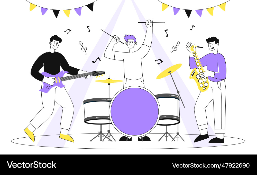 Music group on stage line concept Royalty Free Vector Image