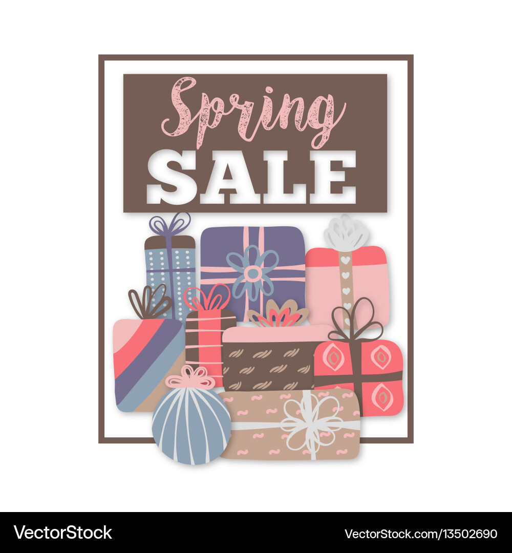 Spring sale special offer different gift boxes Vector Image