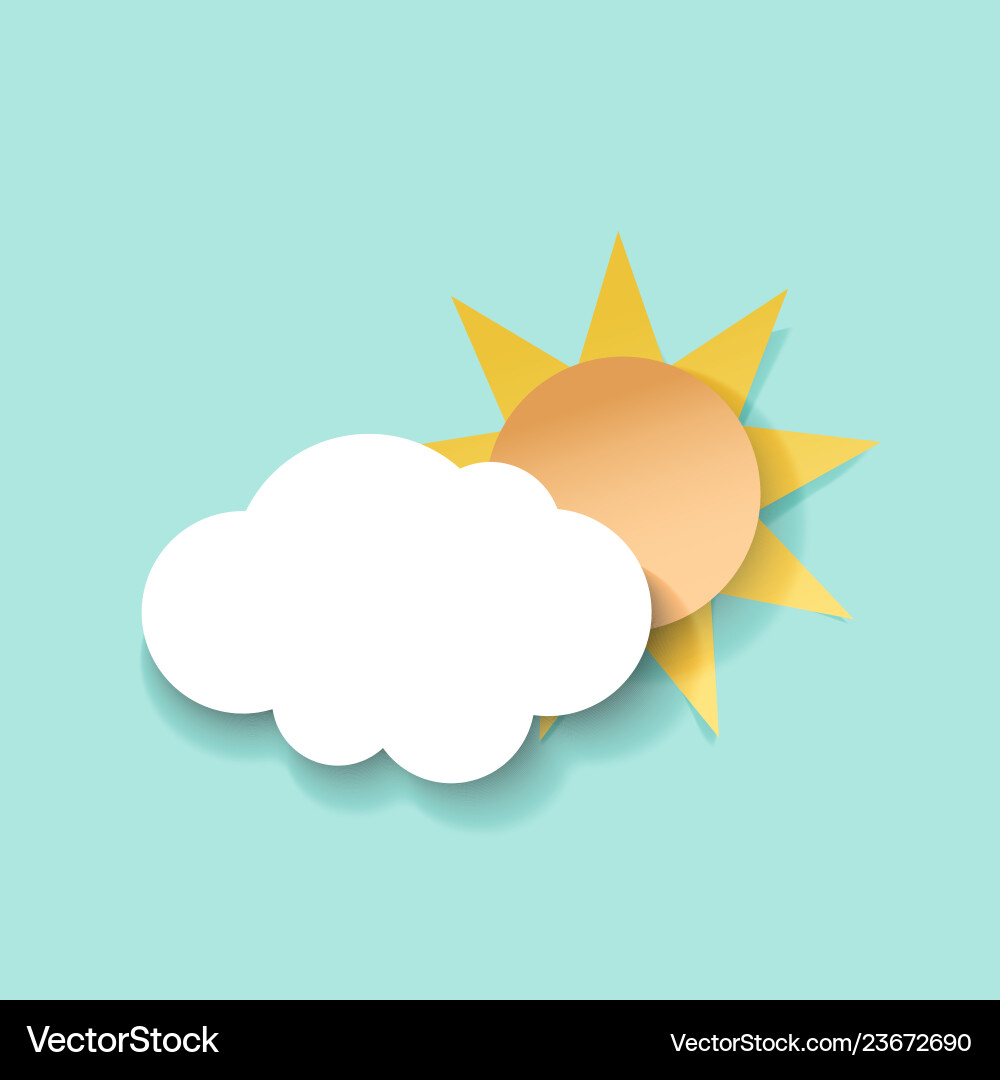 White paper cut cloud and sun 3d art style Vector Image